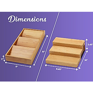 YBM Home In-Drawer 3-Tier Bamboo Spice Rack Drawer Organizer Tray for Cabinet and Kitchen Drawers, 3 Slanted Tiers for Garlic, Salt, Pepper, Seasonings, Spice Jars, and More, 316