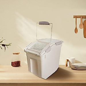 RUIAN 2pcs Food Container, Food Storage Box With Lid and Shovel, Airtight Flour Storage Container 25 lb Rice Storage Container with Wheels for Kitchen Flour, Rice, Grain,（Gray）