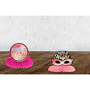 Girls Night Honeycomb Centerpieces Rose Gold Pink High Heels Champagne Lips Diamond Heart Theme Decor for Lady Girls Women Birthday Party Bridal Shower Bachelorette Night Out Hen Party Decorations