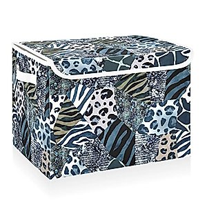 CaTaKu Marble Animal Print Storage Bins with Lids and Handles, Fabric Large Storage Container Cube Basket with Lid Decorative Storage Boxes for Organizing Clothes