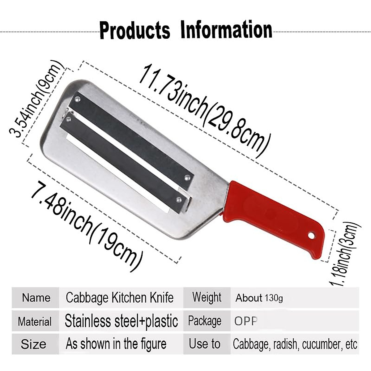 YukaBa Cabbage Kitchen Knife Slicer Chopper Shredder Sauerkraut Cutter Coleslaw Grater (Red-A)