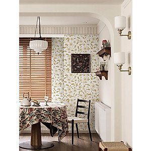 Heroad Brand Floral Peel and Stick Wallpaper Boho Contact Paper White and Gold Leaf Wallpaper Clearance Peel and Stick Wallpaper for Cabinets Shelf Liner Vinyl Roll Self Adhesive 78.7"x17.3"