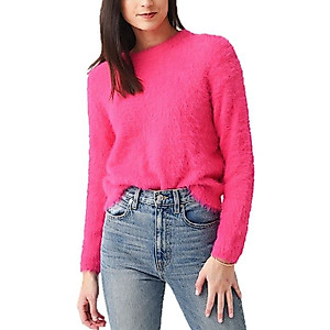 VELVET BY GRAHAM & SPENCER Women's Ray Feather Yarn Crewneck Sweate, Hot Pink, X-Small