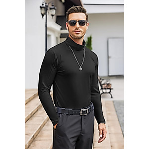 COOFANDY Men's Casual Slim Fit Turtleneck T Shirts Lightweight Basic Cotton Pullovers
