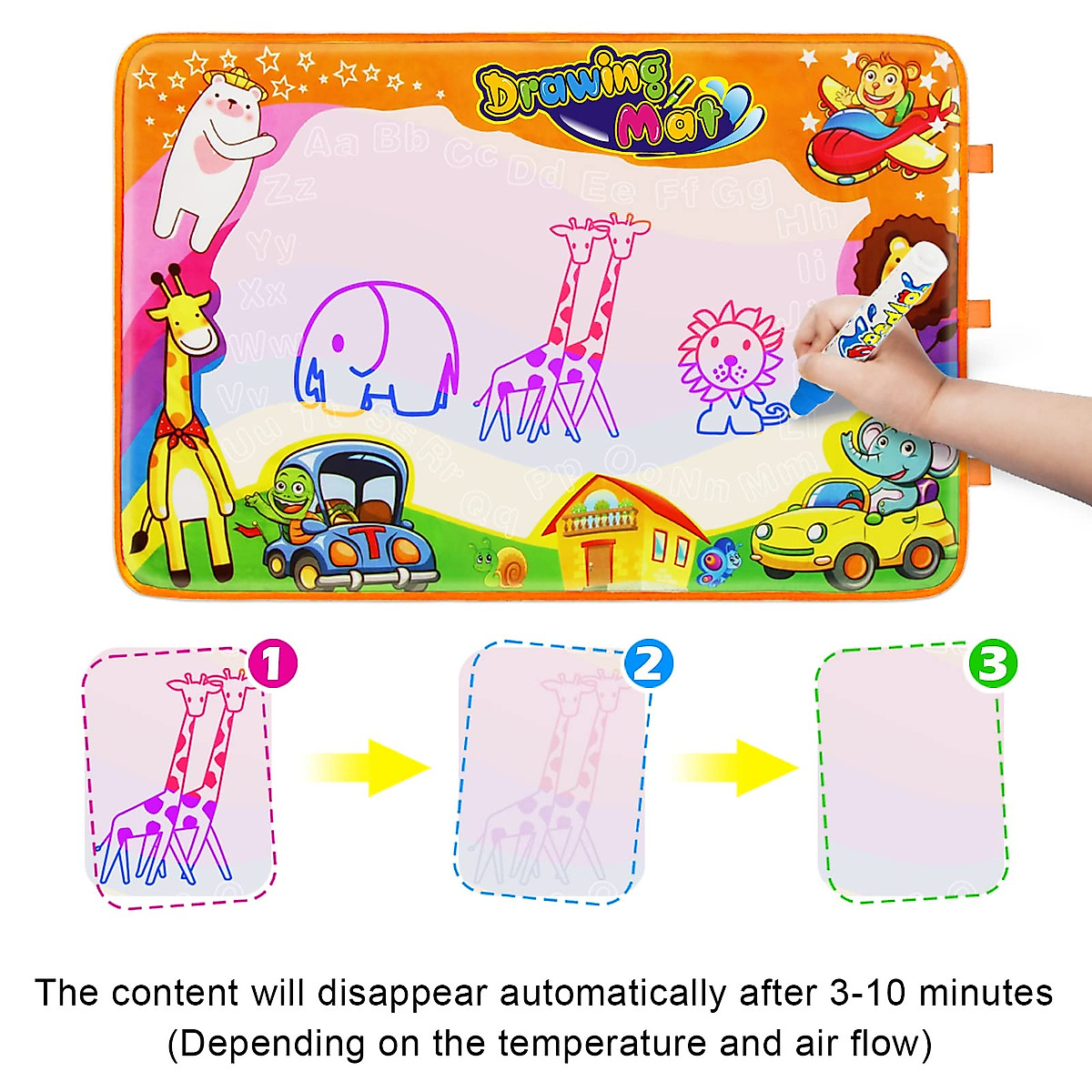 Kazswitle Water Drawing Mat, Kids Toys Painting Writing Coloring Mat, Mess Free Water Doodle Mat Magic Pens Educational Toys Halloween Xmas Gifts for 2 3 4 5 6 Year Old Girls Boys Kid Toddler