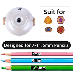 tenwin Rechargeable Electric Pencil Sharpener, Fully Automatic Pencil Sharpener for 7-11.5mm Pencils, Hands-Free Sharpener for Colored Pencils, Auto in&Out, Adjustable Pencil Nibs (Silver)
