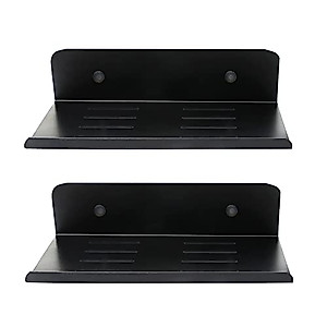 SinLoon 7.8 Inch Small Shelf in Flat Satin Aluminum Bathroom Shelf Wall Mount for Small Speaker Smartphone, Tablet, Toiletries Black 2 Pack