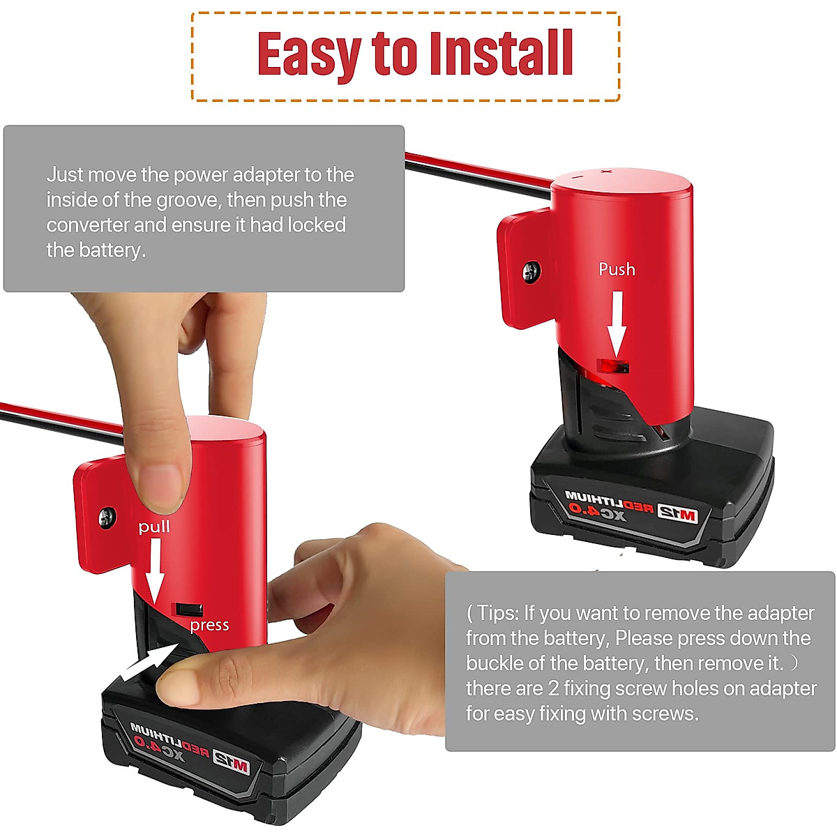Power Wheel Adapter with Fuse & Switch, Secure Battery Adapter for Milwaukee 12V M12 Lithium Battery, with 12 Gauge Wire, Good Power Convertor for DIY Ride On Truck, Robotics, RC Toys and Work Lights