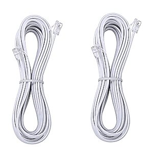 LanSenSu 15-Feet Telephone landline Extension Cord Cable Cord with Standard RJ-11 6P4C Plug (White 15-ft, 2Pack)