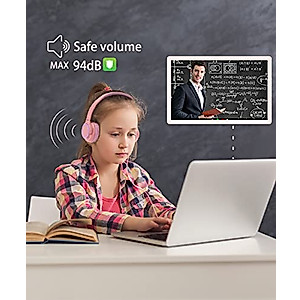 Ulacici Pink Kids Headphones for School,Kids Headphones Headphones for Kids with Volume Limit of 94 db,Wired Children Headphones for Online Learning/School/Travel/Tablet