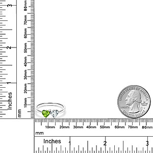 Gem Stone King 925 Sterling Silver Green Peridot and Sky Blue Aquamarine Women Ring (0.92 Cttw, Heart Shape, Gemstone Birthstone, Available In Size 5, 6, 7, 8, 9)