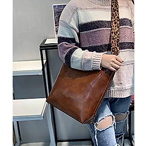 FiveloveTwo Ladies Women 2Pcs Handbag Leopard Print Shoulder Crossbody Bag PU Leather Totes Hobo Purse Clutch Brown