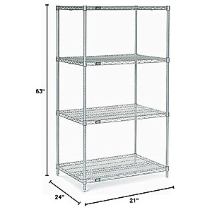 Nexel 21" x 24" x 63", 4 Tier, NSF Listed Adjustable Wire Shelving, Unit Commercial Storage Rack, Silver Epoxy, Leveling feet