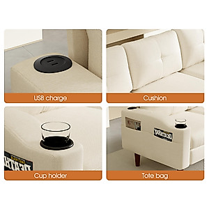AILIUHUA L-Shaped Lounge Sectional Sofa for Living Room, 78 inch 3 Seater Comfort Couches with USB Charge & Cupholder, Washable and Removable Upholstered for Apartment and Office, Beige