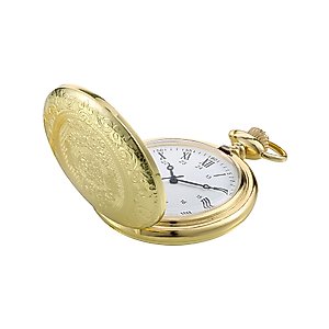 Vintage Pocket Watch Gold Steel Men Watch with Chain for Fathers Day Gift