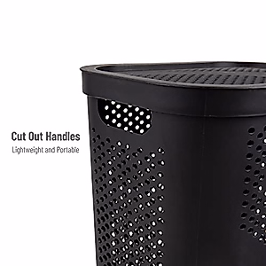 Mind Reader Basket Collection, Slim Laundry Hamper, 60 Liter (15g/33lbs) Capacity, Cut Out Handles, Attached Hinged Lid, Ventilated, Black