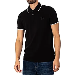 A|X ARMANI EXCHANGE mens Short Sleeve Jersey Knit Polo Shirt, Black, Small US
