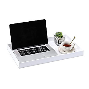 KEVJES Large White Acrylic Serving Tray with Handles-14x24x2 Inch Big Size Spill Proof Tray for Ottoman,Coffee Table, Breakfast, Tea, Food, Butler -Safe Edge Organizer Tray Decorative Tray