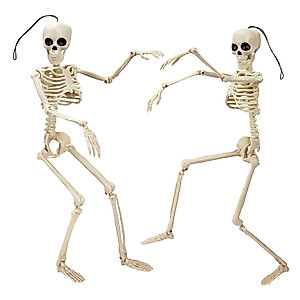 2PCS Skeleton Halloween Decorations, 16" Full Body Posable Skeleton with Movable Joints for Halloween Party Haunted House Outdoor Yard Tree Desk Decor, Holiday Scary Toys Prizes Gifts for Kids