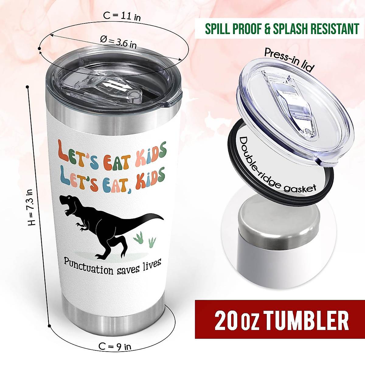 OASSIE Teacher Appreciation Gifts for Women - Saurus Kids 20 oz Stainless Steel Tumbler - Teacher Day Graduation Back To School Thank You End Of The Year Birthday Gifts for Women Coworkers