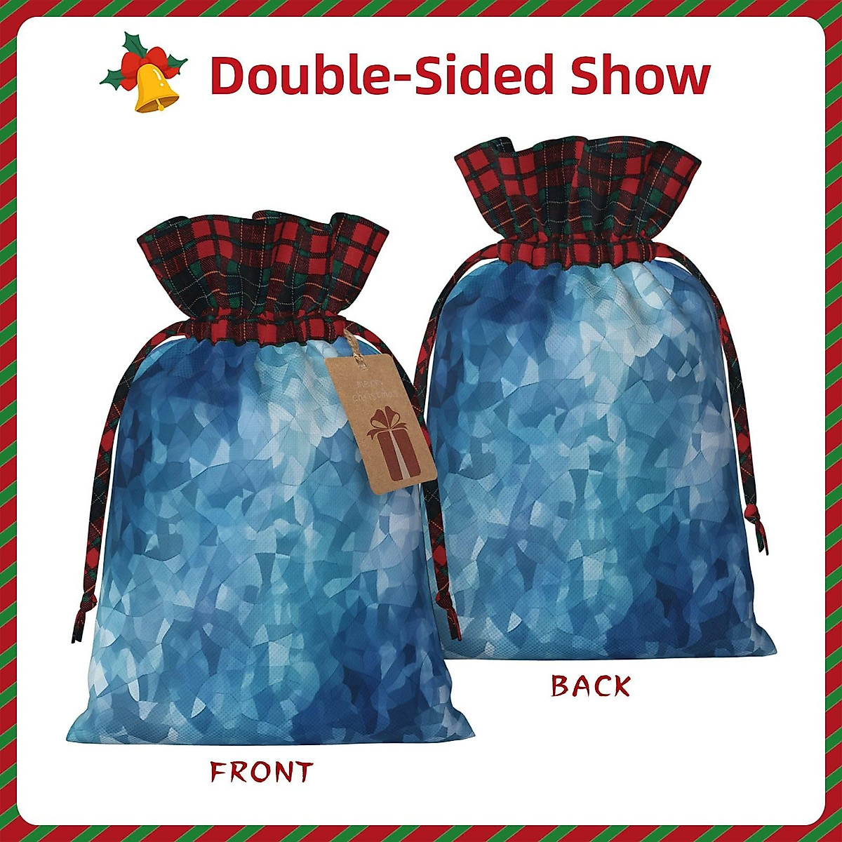 Christmas Gift Bags with Drawstring Burlap Gift Bags Abstract color Blue Christmas Linen Bags for Xmas Party Candy Bags with Cards Xmas Reusable Wrapping Bags Christmas Linen Treat Bags for Holiday