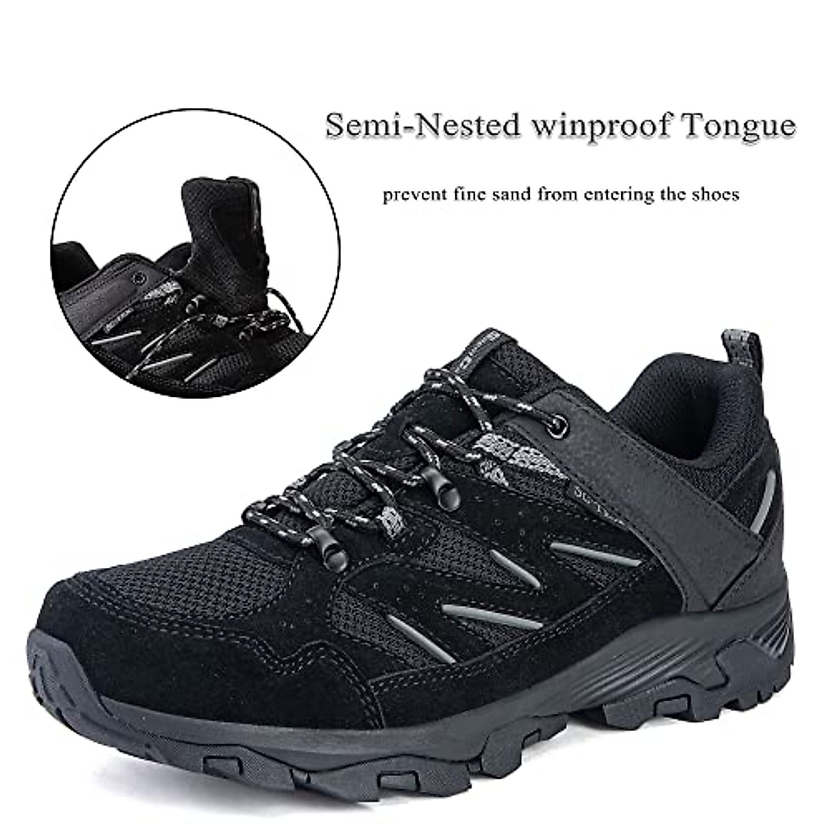 SILENTCARE Men's Waterproof Hiking Shoes Non-Slip Comfortable Outdoor Walking Hike Footwear(Medium, Black Grey,Numeric_11.5)