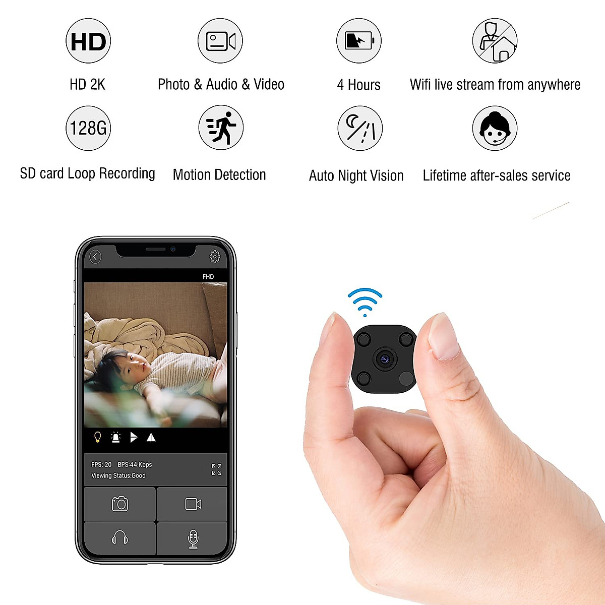 FECOMI 2021 2K Mini Spy Camera Hidden WiFi Cam, Small Camera Live Feed WiFi, Wireless Nanny Cam with Video Recording, Upgrade Night Vision/Motion Detection, Security Camera with Cell Phone Ap
