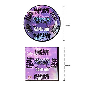 Video Games Party Tableware Supplies Set Including 20 pcs Plates, Table Cover and 20 pcs Napkins, Video Games Theme Party Baby Shower Birthday Decorations