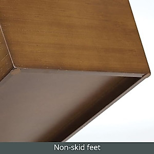 mDesign Rectangular Narrow Trash Can Wastebasket, Small Garbage Container Bin for Bathroom, Kitchen, Home Office, Craft Room, Bamboo Veneer, Brock Collection, Brown