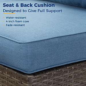 Wisteria Lane 2 Piece Patio Furniture Set of 2 Seats,Outdoor Wicker Patio Loveseat Sofa with Cushion, Outdoor Sectional Corner Sofa for Garden Backyard, Blue