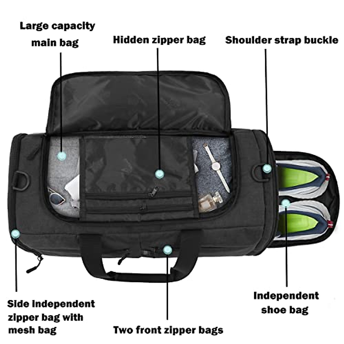 Noelen Gad Travel Duffle Bag for men 50L Medium Sports Gym Bag with Dry wet separation Pocket & Shoes Compartment Weekender Overnight Backpack for Traveling Duffel Bag Backpack (Black)