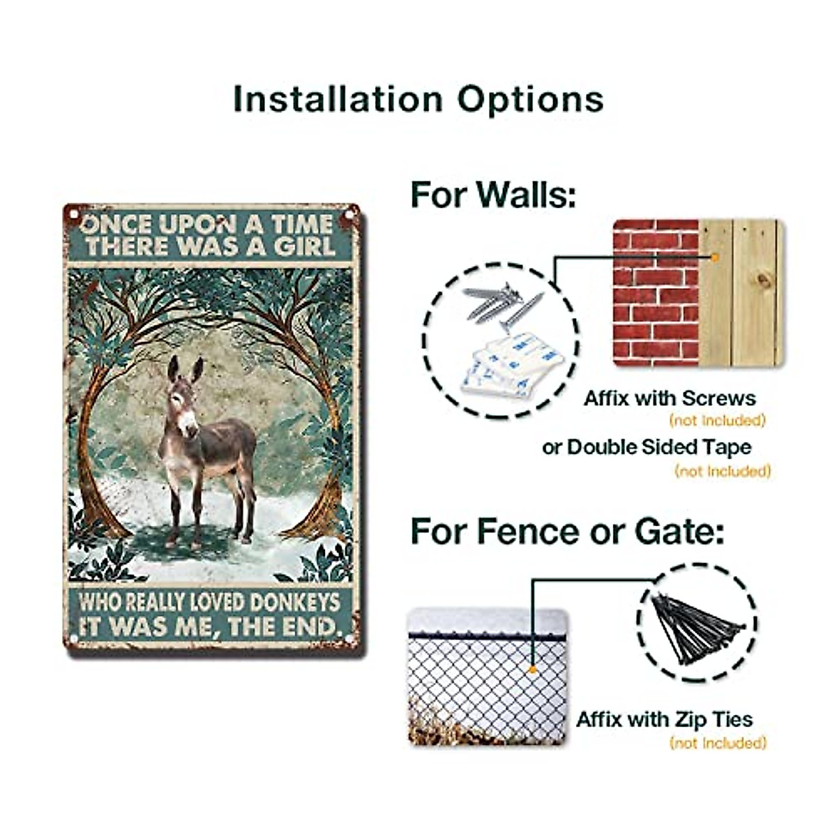 Tin Sign Once Upon A Time There Were A Girl Who Really Loved Donkey Tin Sign Metal Wall Decor for Garden Bars Restaurants Cafes 8×12inch/Tin Sign