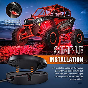 Nilight LED Rock Light 6PCS Red Light Pods Waterproof Under Body Wheel Well Light Exterior Interior Lights for Car Truck Pickups ATV UTV SUV Motorcycle Boat, 2 Years Warranty