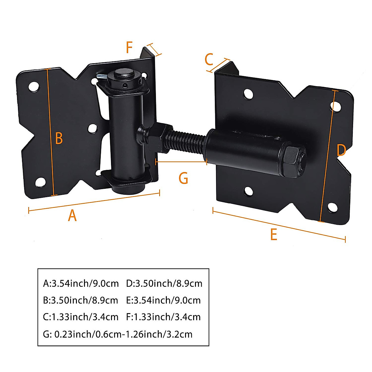 Self Closing Gate Hardware Hinges Heavy Duty for Wooden/Vinyl/PVC Fences,90 Degree Adjustable, with Installation Screws and Swing Adjuster Tool,2 Pack/Set,Black