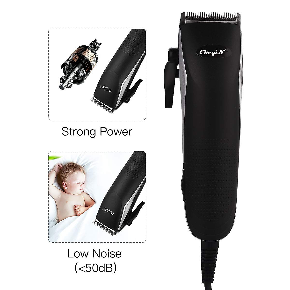 CkeyiN Hair Clippers for Men, Electric Hair Trimmer Corded Clipper Home Haircut & Grooming Kit with 10 Guide Combs 1 Scissor 1 Comb for Men Kids Barber