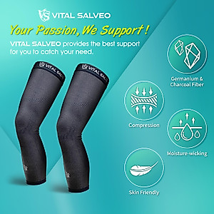 Vital Salveo Recovery Compression Sports Full Leg Sleeve Thigh Calf Long Knee Support Basketball Dark Grey (1 Pair) Medium