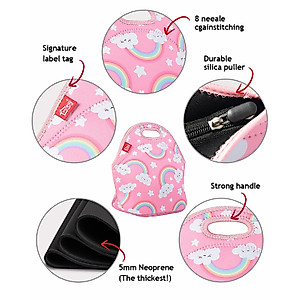 yookee home Lunch Bag Kids Small Lunch Bag Girls Thermal Lunch Box Insulated Lunch Tote Bags Reusable Washable Neoprene Lunch Bags for Girl Preppy Lunchbox Lightweight Meal Prep Bags for School