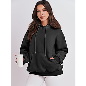 ANRABESS Women's Oversized Fleece Hoodies Basic Pullover Sweatshirt Fall Fashion 2024 Outfits Trendy Y2k Teens Preppy Clothes Black-M
