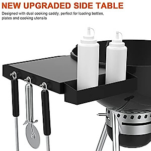 MixRBBQ Grill Table Shelf with Grill Caddy for Weber 22In Kettle Master Touch/ Original Kettle Charcoal Grills, BBQ Grill Side Table BBQ Accessories Shelf Storage Holder Tray for Weber Kettle Grills