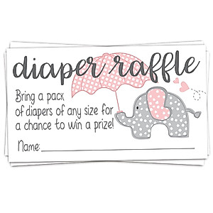 Pink Elephant Diaper Raffle Tickets (50 Count) - Girl Baby Shower Game