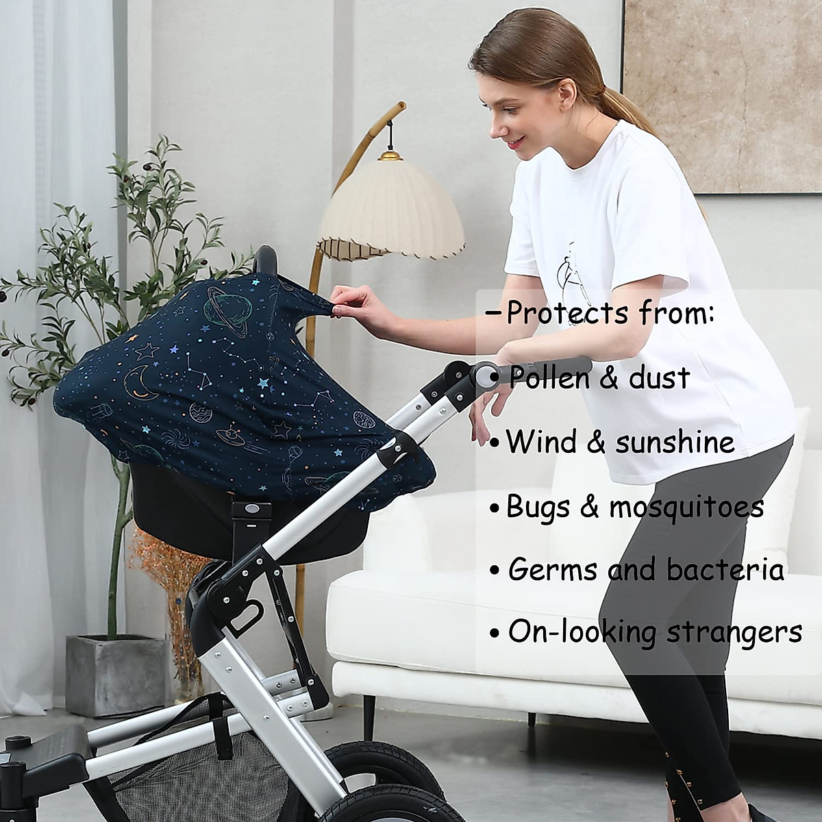 Car Seat Covers for Babies – Multi-use Breastfeeding Cover Carseat Canopy Cover, Infant Stroller Covers for Boys and Girls (Navy Blue Space)