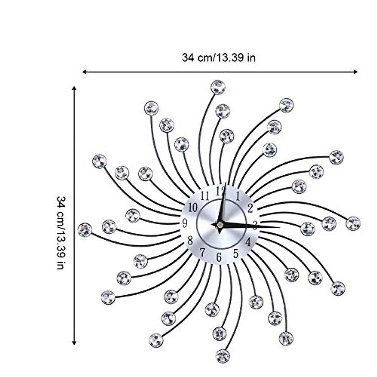 NCONCO Wall Clock, Sparkling Bling Metallic Silver Flower-Shaped Wall Clock for Living Room Officeï¼ˆArc Flowerï¼‰