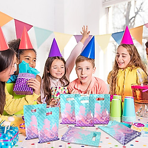 50 Pieces Mermaid Birthday Party Gift Bags,Plastic Mermaid Printed Goodie Bags with Handles Mermaid Candy Party Favor Bags for Kids Girls Under The Sea Theme Birthday Party Supplies and Decorations