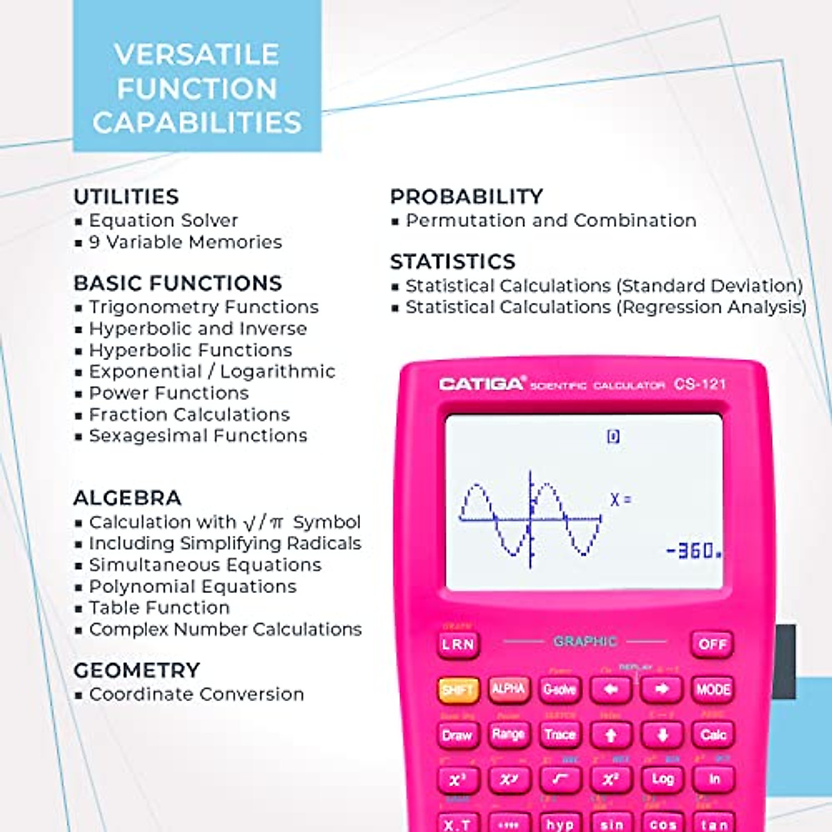 Scientific Calculator with Graphic Functions - Multiple Modes with Intuitive Interface - Perfect for Students of Beginner and Advanced Courses, High School or College