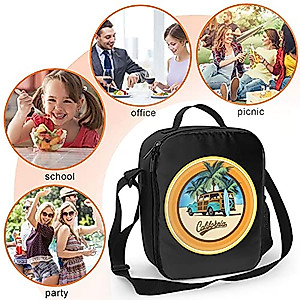 Surfing Hippie Van And Surfboards Lunch Bag Portable Lunch Box Picnic Camping Work Trip Lunch Tote Bag
