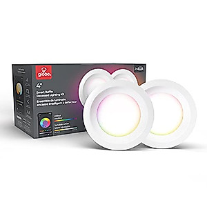 Globe Electric 50284 Wi-Fi Smart 4" Slim Baffle LED Recessed Lighting Kit 2-Pack, No Hub Required, Voice Activated, 9 Watts, Multicolor RGB, Tunable White, 540 Lumens, Wet Rated, 4.25" Hole Size
