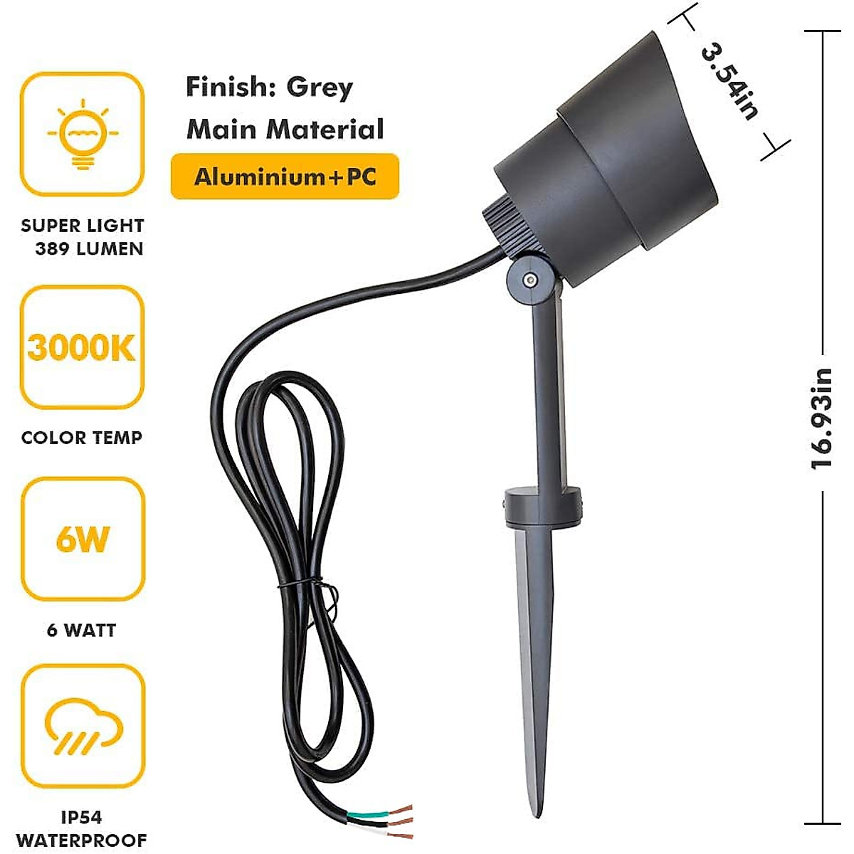 LUTEC Light Outdoor Spotlight, LED Landscape Lighting, Waterproof Outdoor Spotlight, 145°Adjustable, 6W 389 Lumens 3000K, Spot Lights for Yard Garden Driveway Porch Walkway Pool Patio