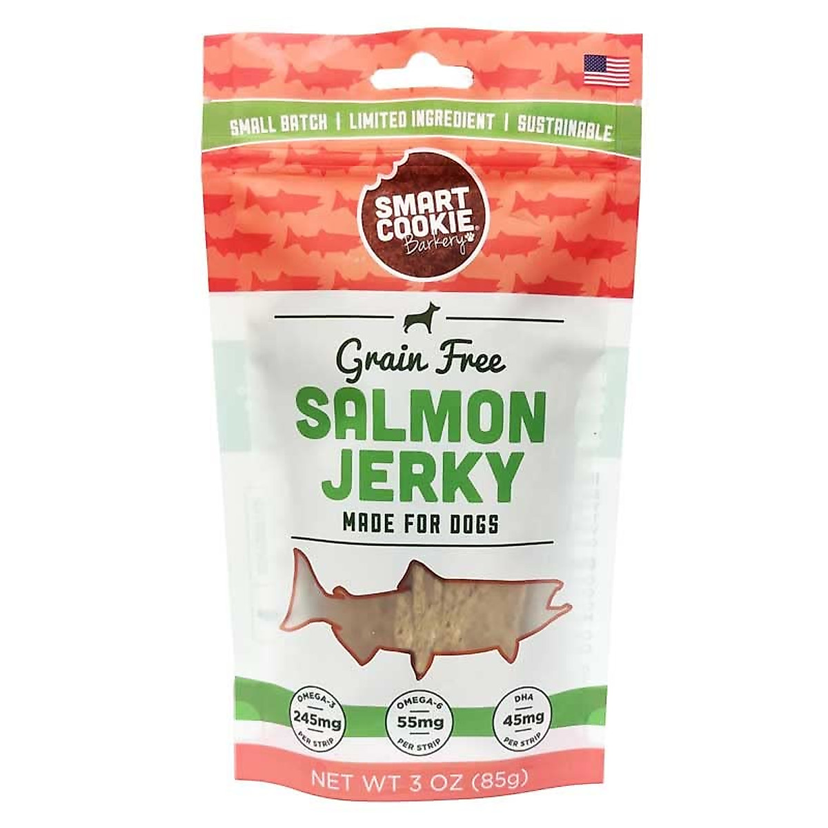 Smart Cookie Salmon Jerky Dog Treats - DHA & Omega Strips for Dogs & Puppies with Allergies, Sensitive Stomachs with Wild Caught Alaskan Salmon- Dehydrated, Grain Free, Made in USA - 3oz Bag Pack of 1