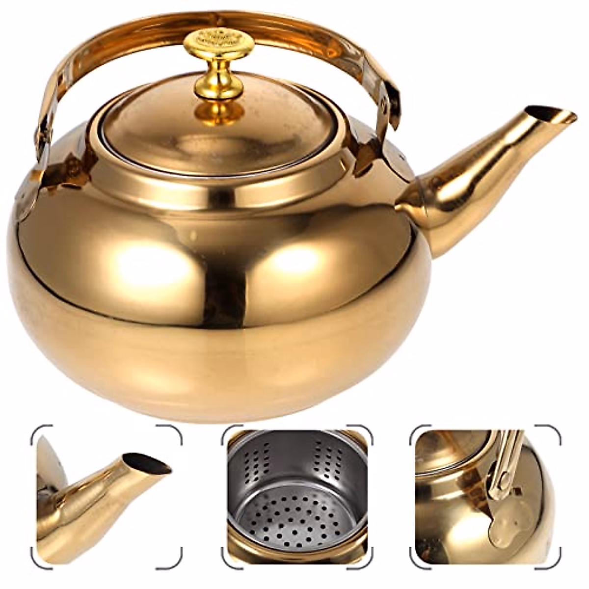 Hemoton Stainless Steel Tea Kettle Stovetop Teapot Hot Water Boiling Kettle with Handle Gas Cooker Metal Kettle Coffee Pot Golden