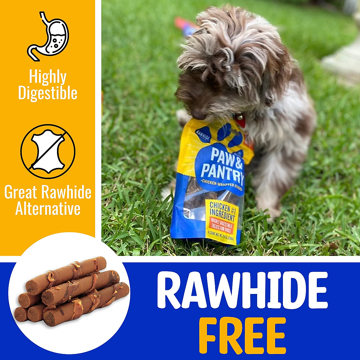 Paw & Pantry 5" Soft & Chewy USA-Chicken Wrapped Sticks for Dogs - Pack of 32 Rawhide Free Chicken Dog Treats - Grain-Free & Highly Digestible Chicken Wrapped Dog Treats - Great Savory Flavor